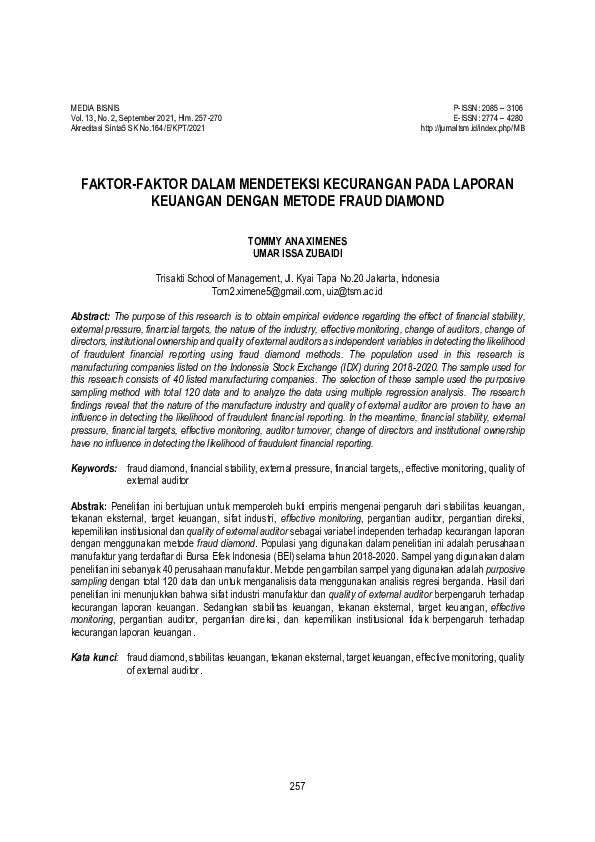 Faktor-Faktor dalam Mendeteksi Kecurangan pada Laporan Keuangan dengan ...