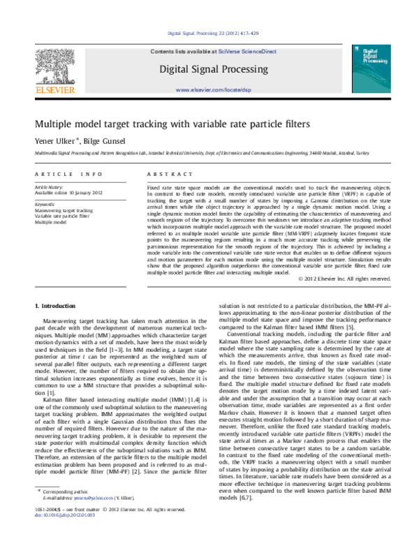 Pdf Multiple Model Target Tracking With Variable Rate Particle 6233