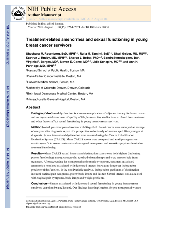 (PDF) Treatment-related amenorrhea and sexual functioning in young ...