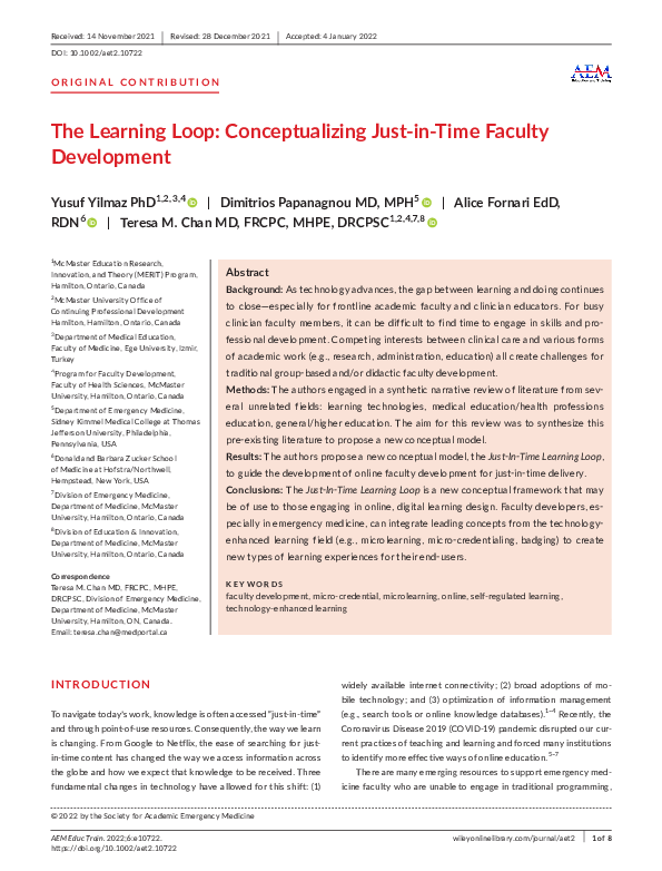 (PDF) The Learning Loop: Conceptualizing Just‐in‐Time Faculty Development