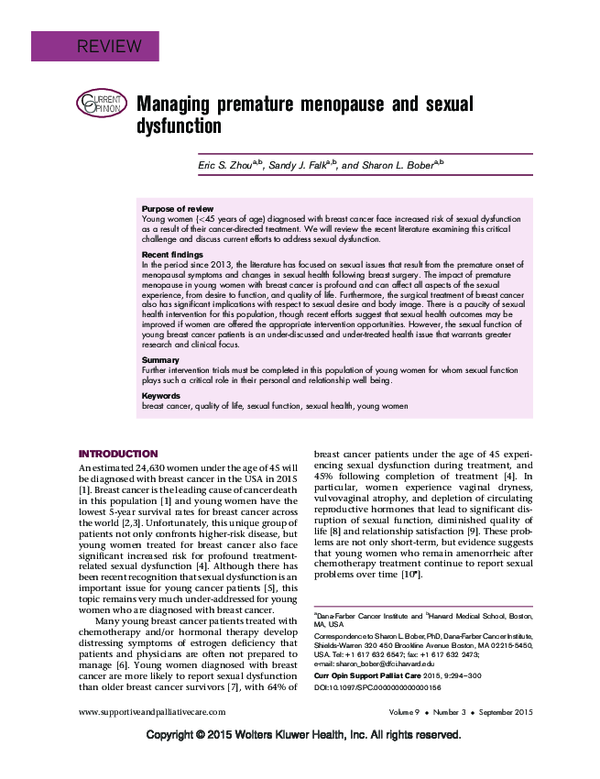 (PDF) Managing premature menopause and sexual dysfunction | Sharon ...