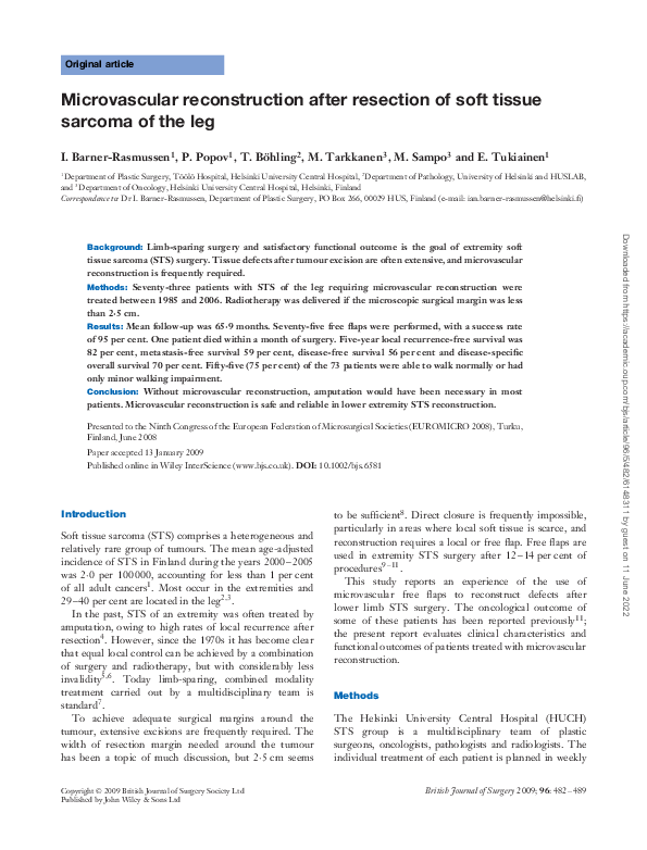 Pdf Microvascular Reconstruction After Resection Of Soft Tissue