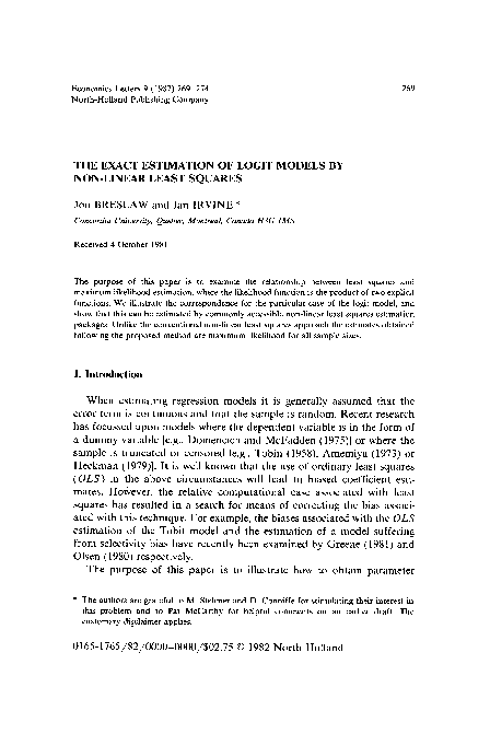 (PDF) The exact estimation of logit models by non-linear least squares