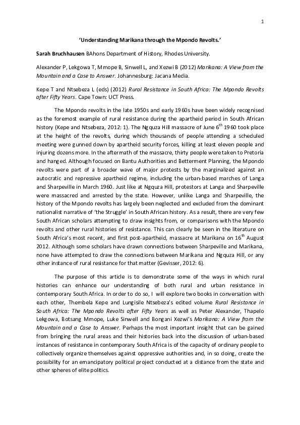 (PDF) Understanding Marikana Through The Mpondo Revolts