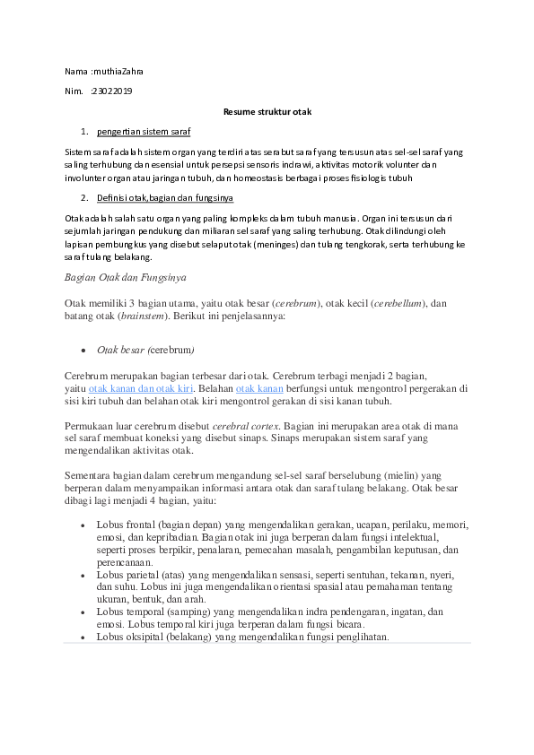 (PDF) Tugas resume neurosains struktur otak | Muthia Zahraa - Academia.edu