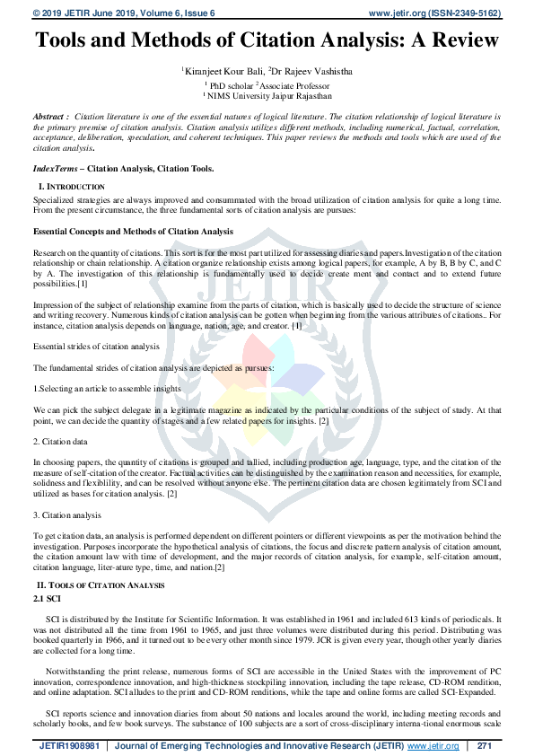 (PDF) Tools and Methods of Citation Analysis : A Review