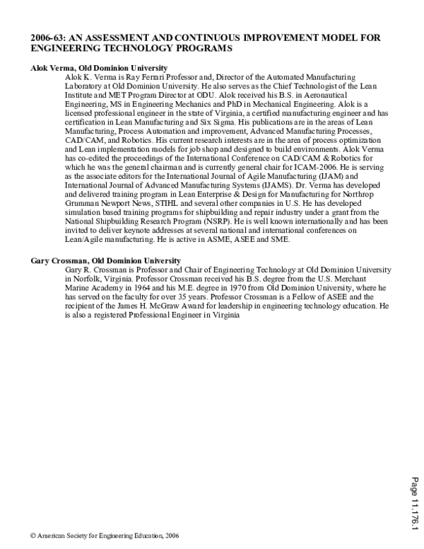 (PDF) An Assessment And Continuous Improvement Model For Engineering ...