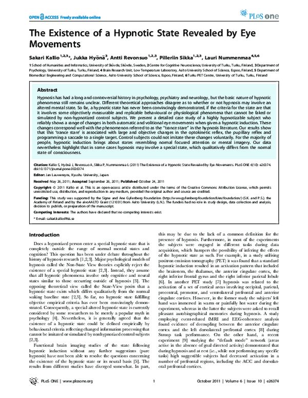 (PDF) The Existence of a Hypnotic State Revealed by Eye Movements