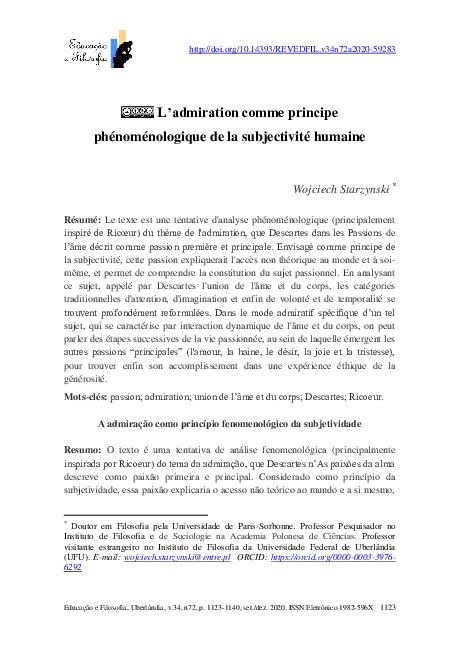 (PDF) L’admiration comme principe phénoménologique de la subjectivité ...