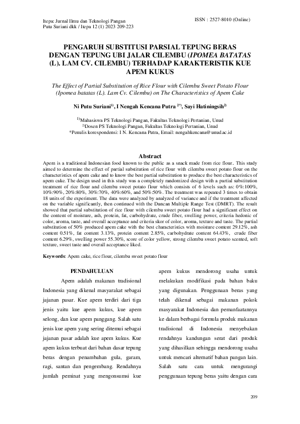 (PDF) Pengaruh Substitusi Parsial Tepung Beras dengan Tepung Ubi Jalar Cilembu (Ipomea batatas ...