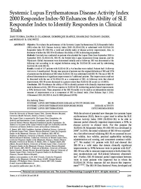 (PDF) Systemic Lupus Erythematosus Disease Activity Index 2000 ...