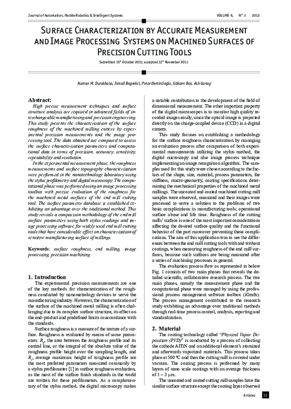 (PDF) Surface characterization by accurate measurement and image processing systems on machined ...