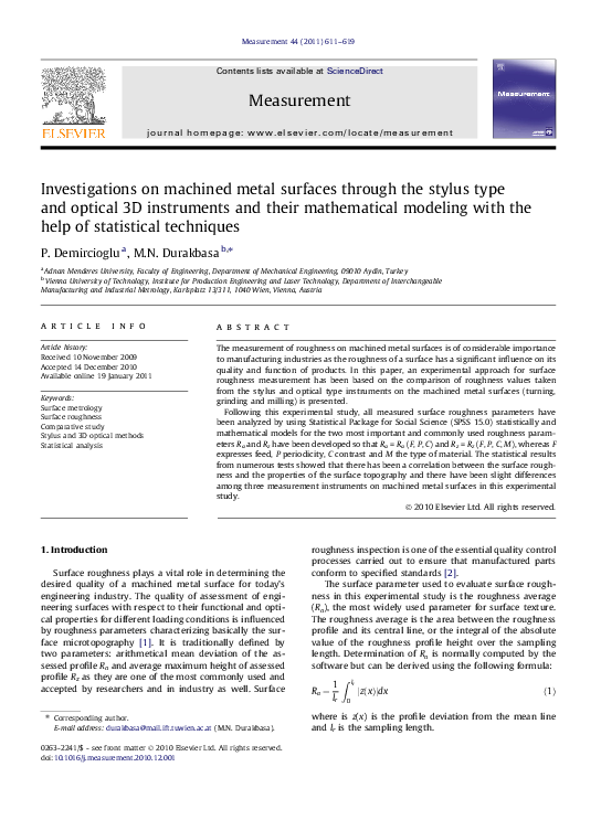 (PDF) Investigations on machined metal surfaces through the stylus type ...