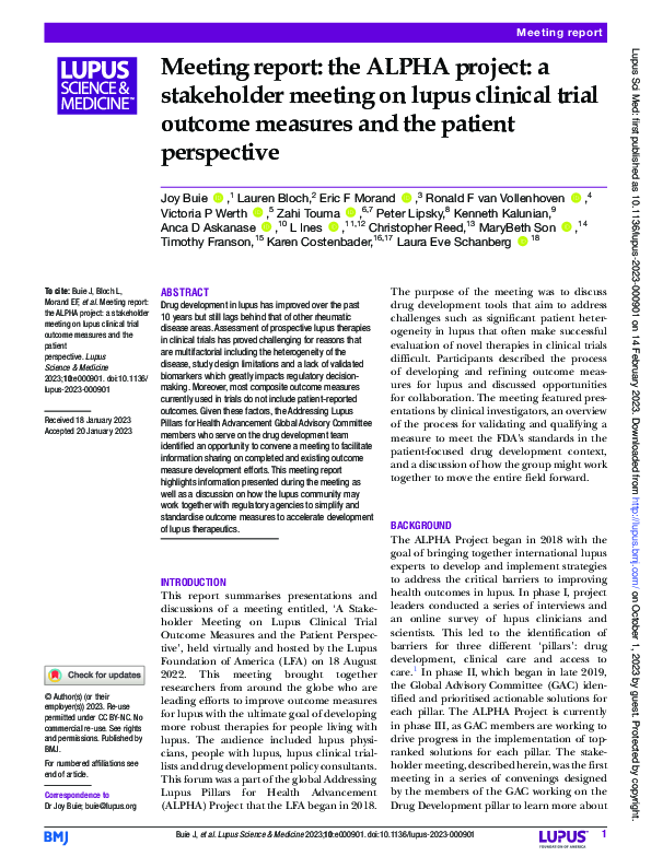 (PDF) Meeting report: the ALPHA project: a stakeholder meeting on lupus ...
