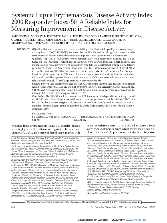 (PDF) Reliability of SLEDAI-2K SRI-50 in Lupus