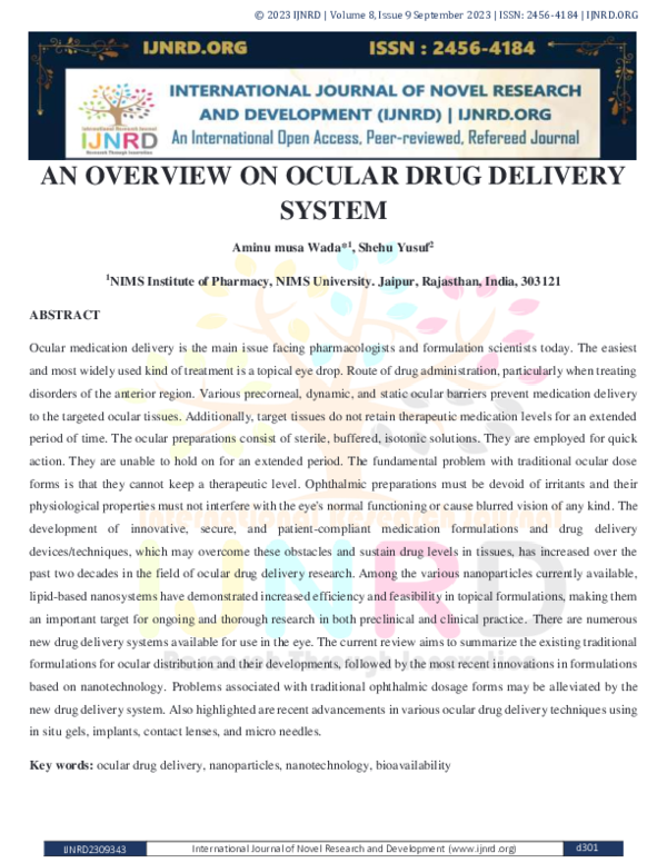 (PDF) AN OVERVIEW ON OCULAR DRUG DELIVERY SYSTEM