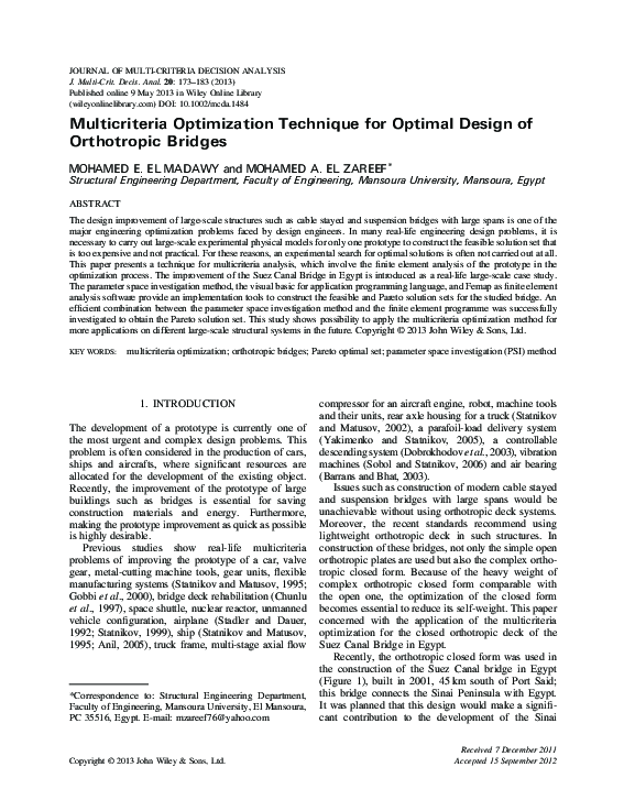 (PDF) Multicriteria Optimization Technique for Optimal Design of Orthotropic Bridges