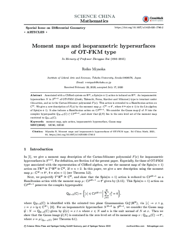 (PDF) Moment maps and isoparametric hypersurfaces of OT-FKM type