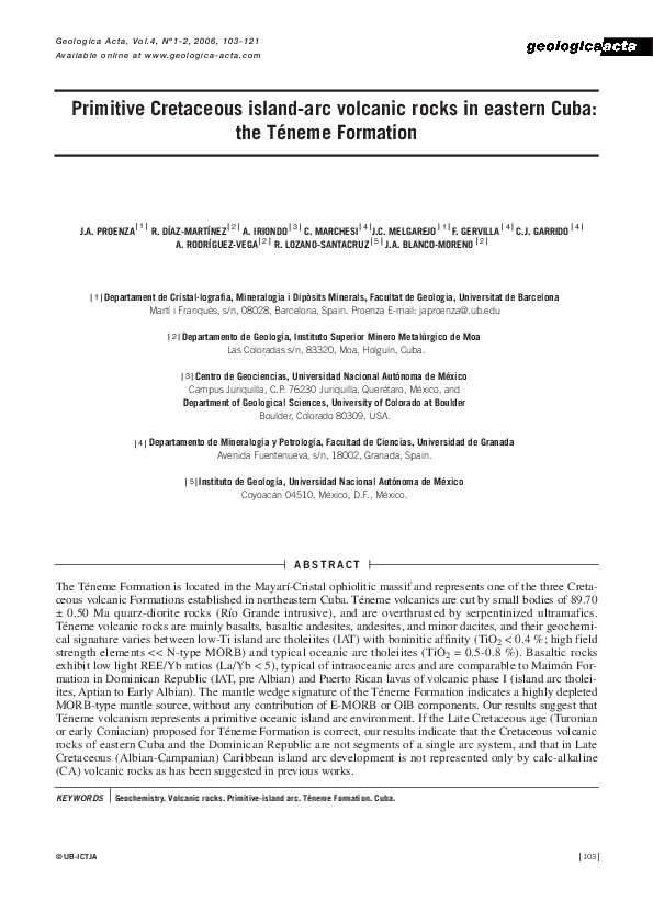 (PDF) Primitive Cretaceous island-arc volcanic rocks in eastern Cuba ...