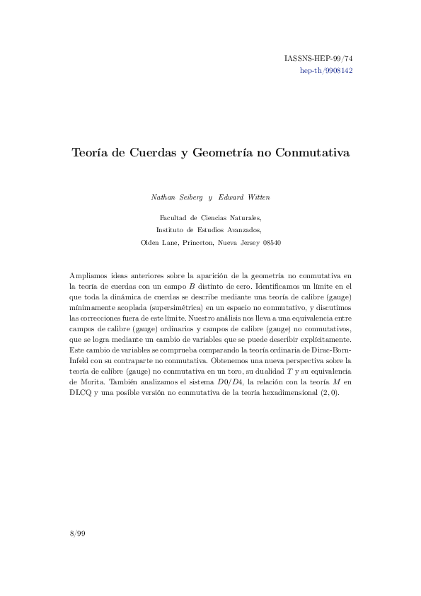 (PDF) Teoría de Cuerdas y Geometría no Conmutativa - Nathan Seiberg y ...