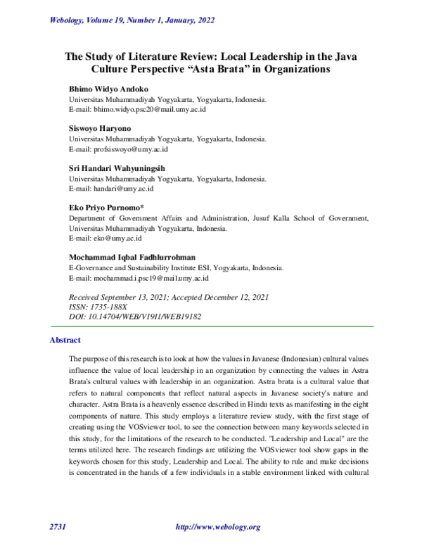 (PDF) The Study of Literature Review: Local Leadership in the Java Culture Perspective “Asta ...