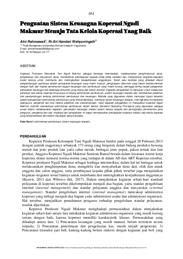 (PDF) Penguatan Sistem Keuangan Koperasi Ngudi Makmur Menuju Tata ...