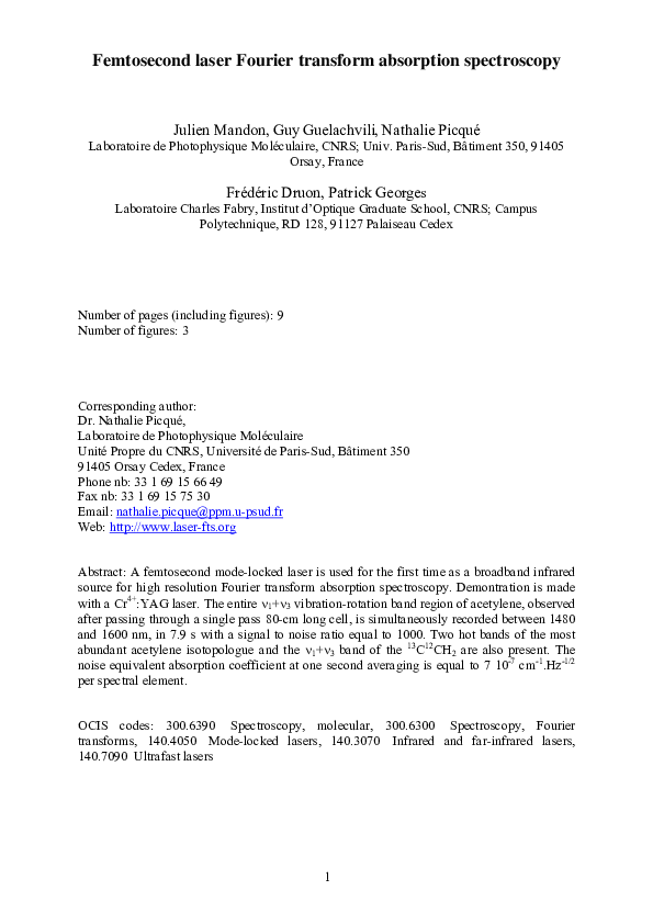 (PDF) Femtosecond laser Fourier transform absorption spectroscopy