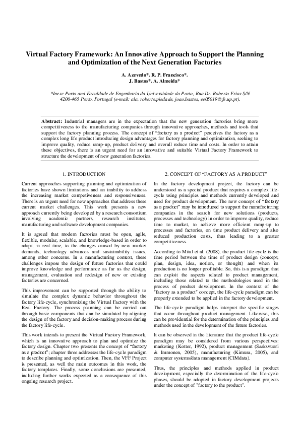 (PDF) Virtual Factory Framework: An Innovative Approach to Support the ...
