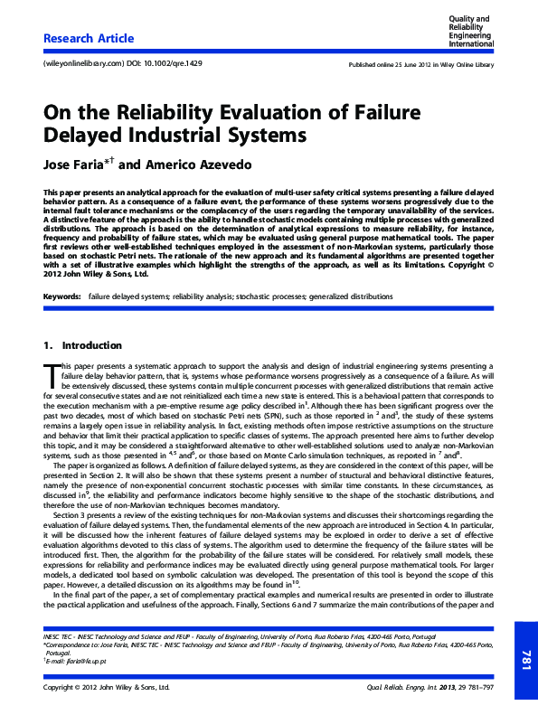 (PDF) On the Reliability Evaluation of Failure Delayed Industrial Systems