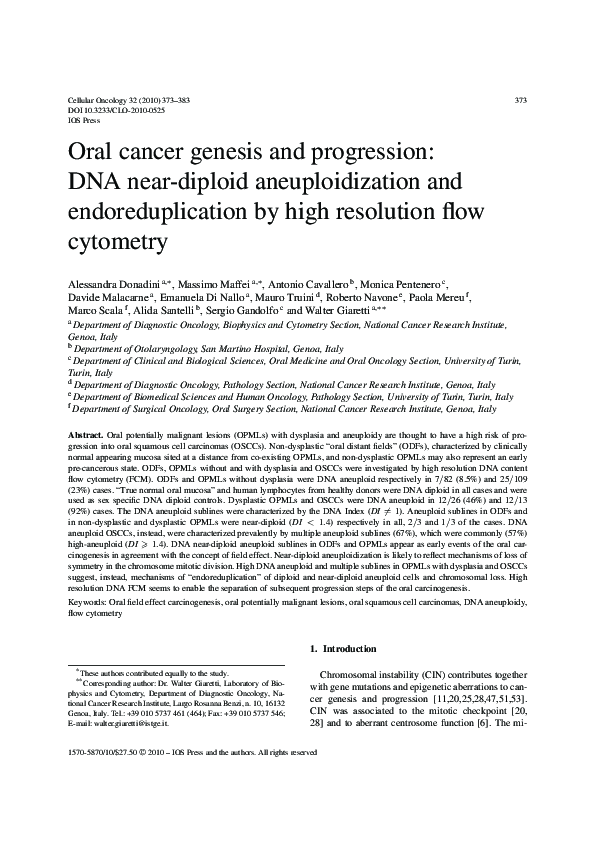 (PDF) Oral cancer genesis and progression: DNA near-diploid ...