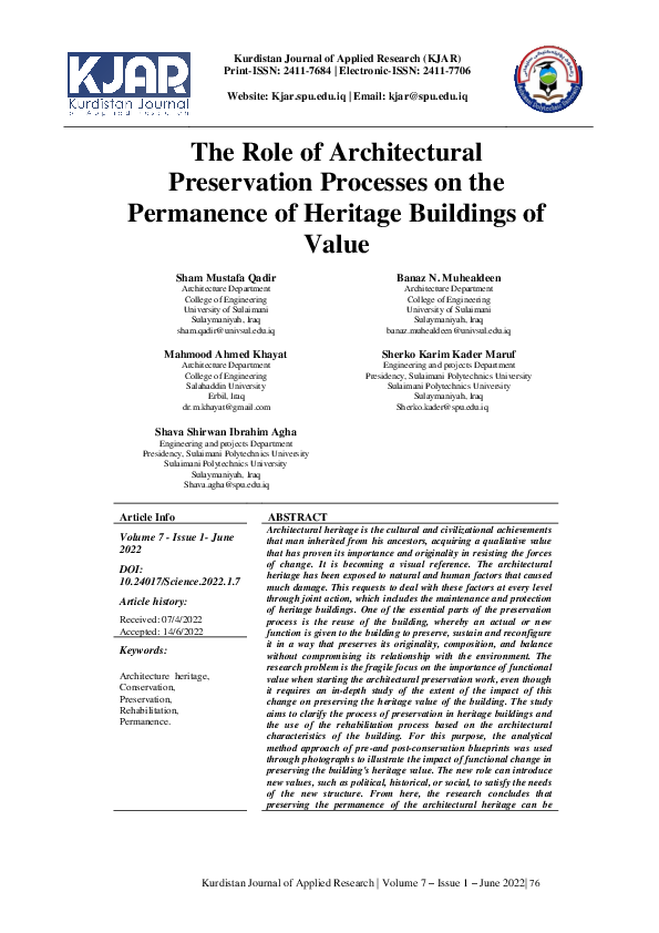 (PDF) Role of Architectural Preservation Processes on the Permanence of ...