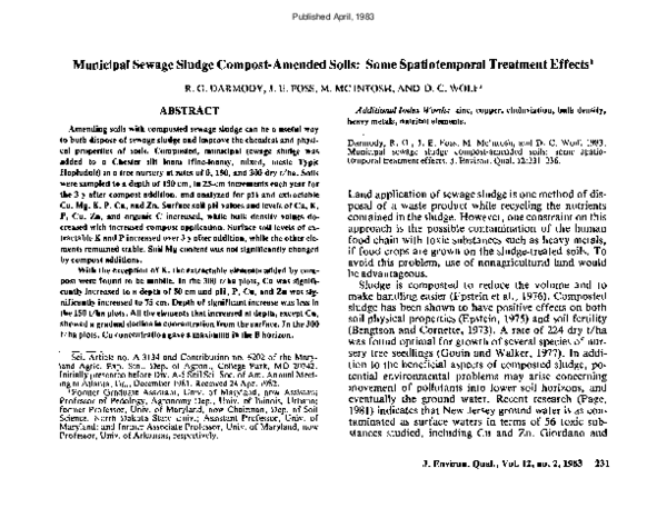 (PDF) Municipal Sewage Sludge Compost‐Amended Soils: Some ...