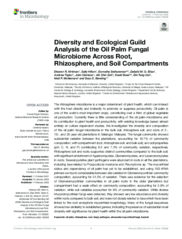 (PDF) Diversity and Ecological Guild Analysis of the Oil Palm Fungal Microbiome Across Root ...