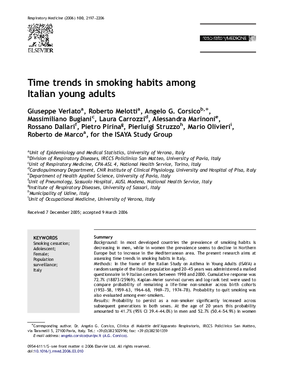 (PDF) Time trends in smoking habits among Italian young adults