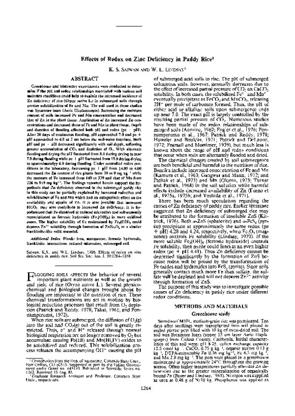(PDF) Effects of Redox on Zinc Deficiency in Paddy Rice