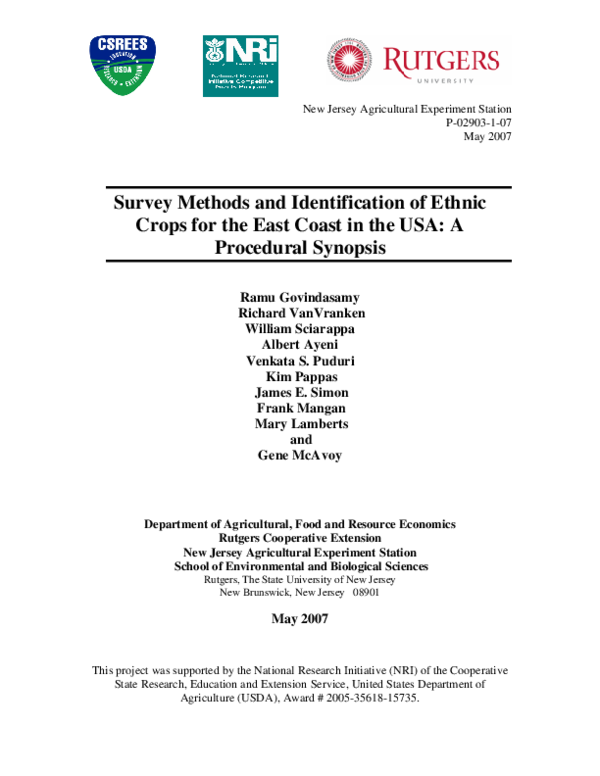 (PDF) Survey Methods and Identification of Ethnic Crops for the East Coast in the USA: A ...