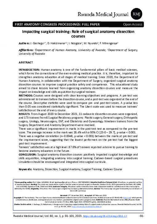 (PDF) Impacting surgical training: Role of surgical anatomy dissection ...