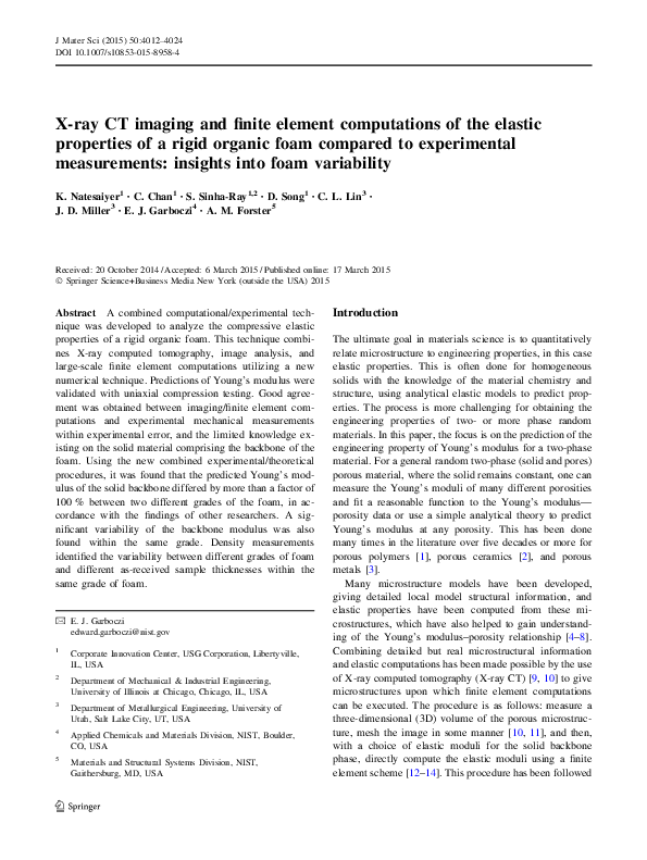 (PDF) X-ray CT imaging and finite element computations of the elastic properties of a rigid ...