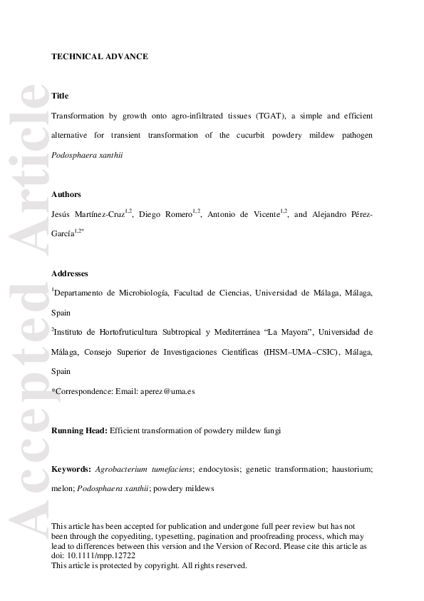 (PDF) Transformation by growth onto agro-infiltrated tissues (TGAT), a simple and efficient ...