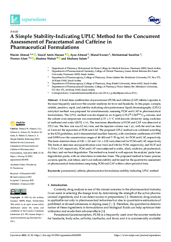(PDF) A Simple Stability-Indicating UPLC Method for the Concurrent Assessment of Paracetamol and ...