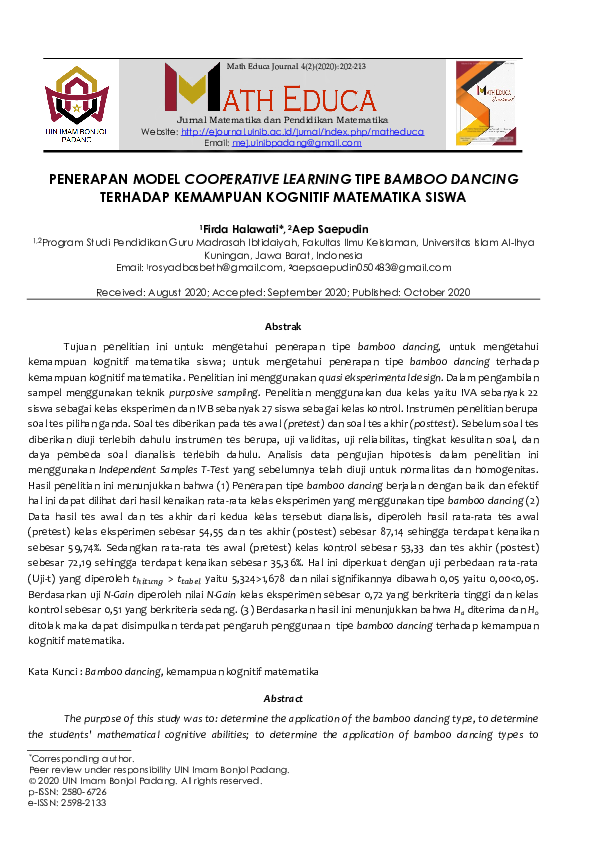 (PDF) Penerapan Model Cooperative Learning Tipe Bamboo Dancing Terhadap ...