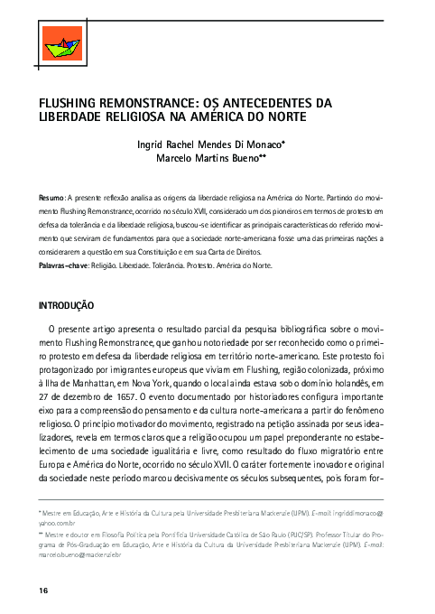 (PDF) Flushing Remonstrance: Os Antecedentes Da Liberdade Religiosa Na ...