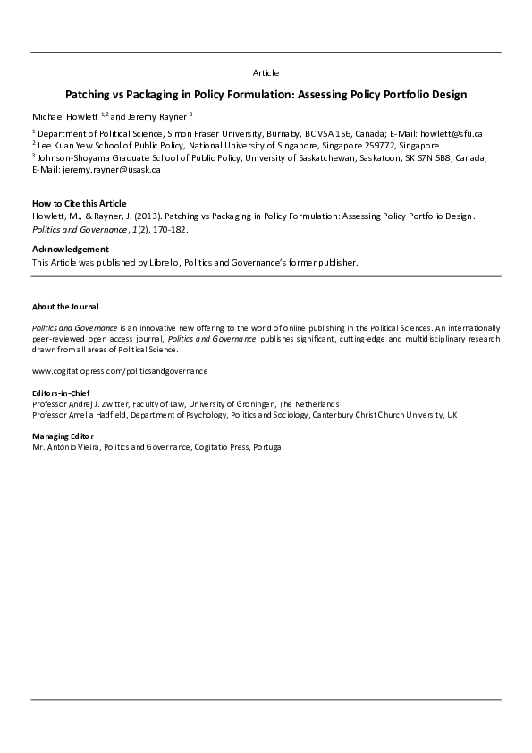 (PDF) Patching vs Packaging in Policy Formulation: Assessing Policy ...