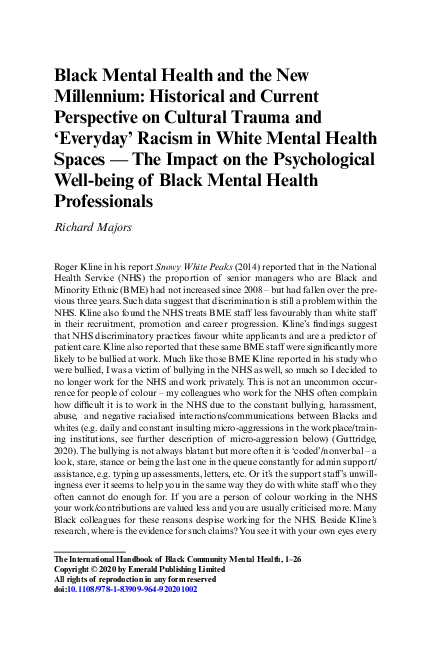 (PDF) Black Mental Health and the New Millennium: Historical and ...