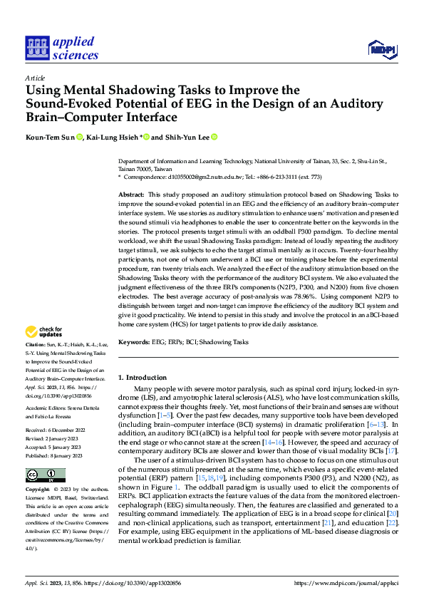 (PDF) Using Mental Shadowing Tasks to Improve the Sound-Evoked Potential of EEG in the Design of ...