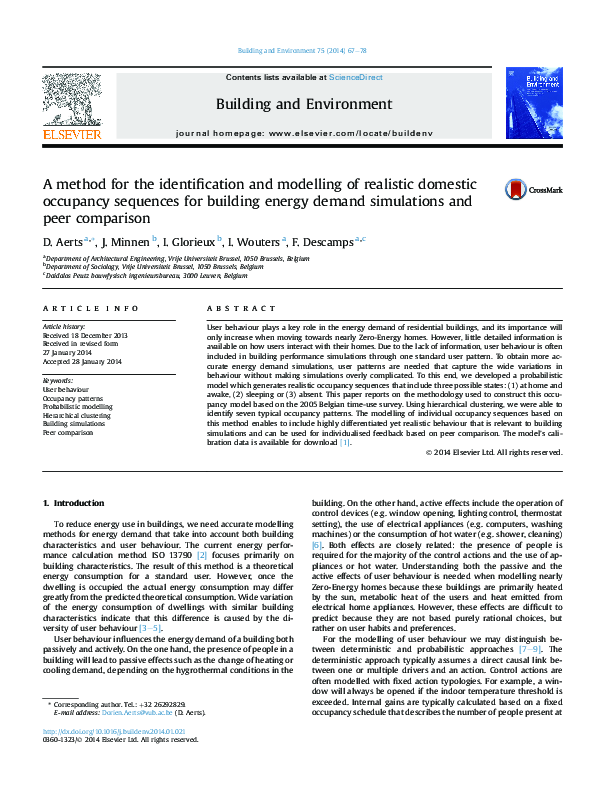 Pdf A Method For The Identification And Modelling Of Realistic Domestic Occupancy Sequences
