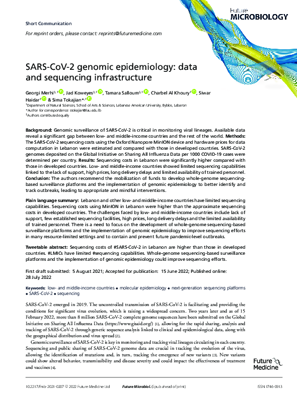(PDF) SARS-CoV-2 genomic epidemiology: data and sequencing infrastructure