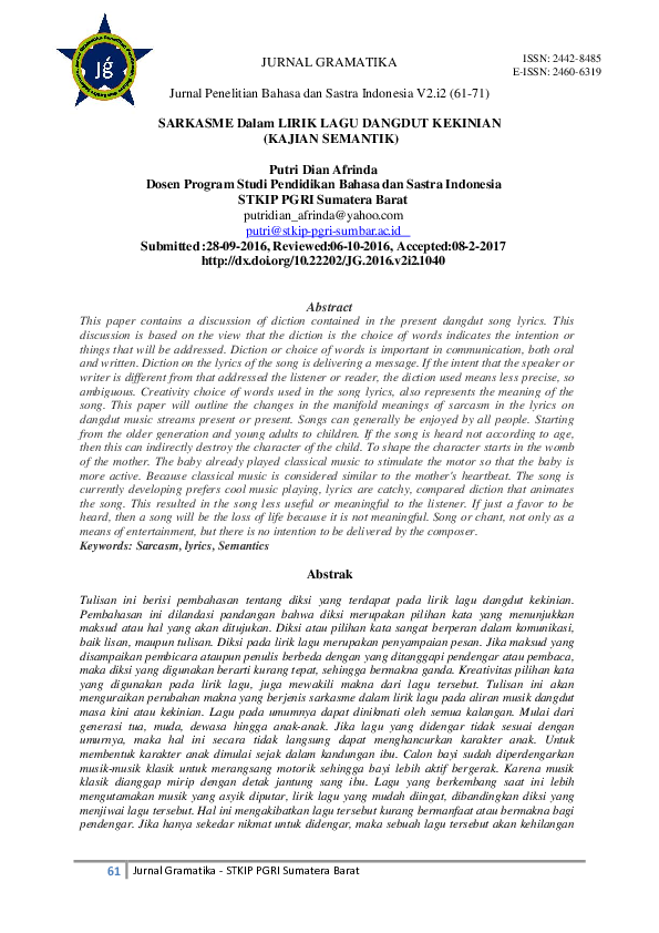 (PDF) SARKASME Dalam LIRIK LAGU DANGDUT KEKINIAN (KAJIAN SEMANTIK)