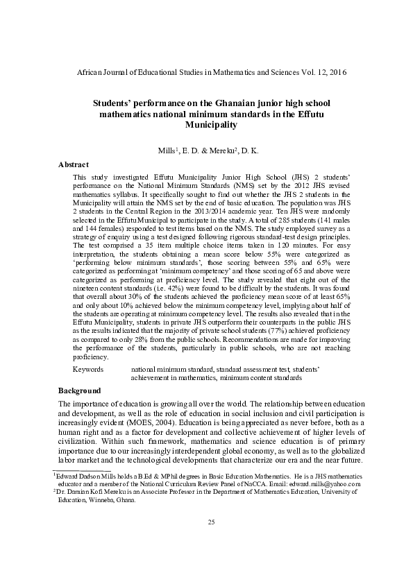 (PDF) Students’ performance on the Ghanaian junior high school ...