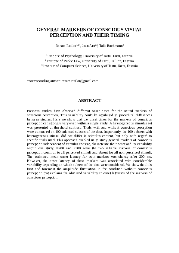 (PDF) General markers of conscious visual perception and their timing